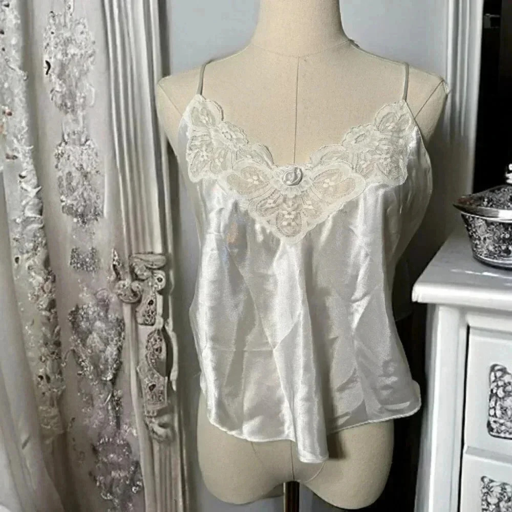Vintage White Satin Lace Y2k Top S - Gem